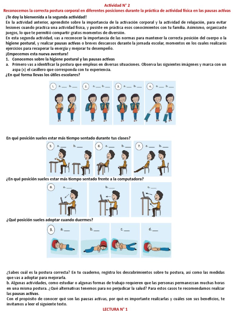 1° Y 2° - Reconocemos La Correcta Postura Corporal en Diferentes ...