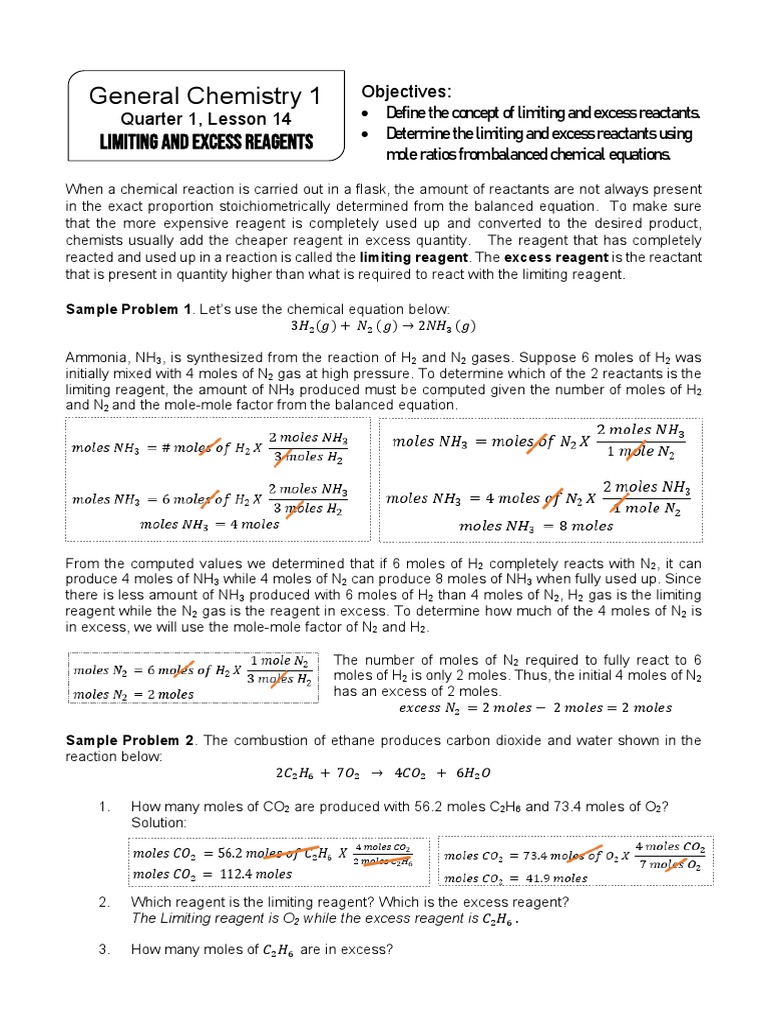 14 - Limiting and Excess Reactants With Answer Key | PDF | Ammonia ...