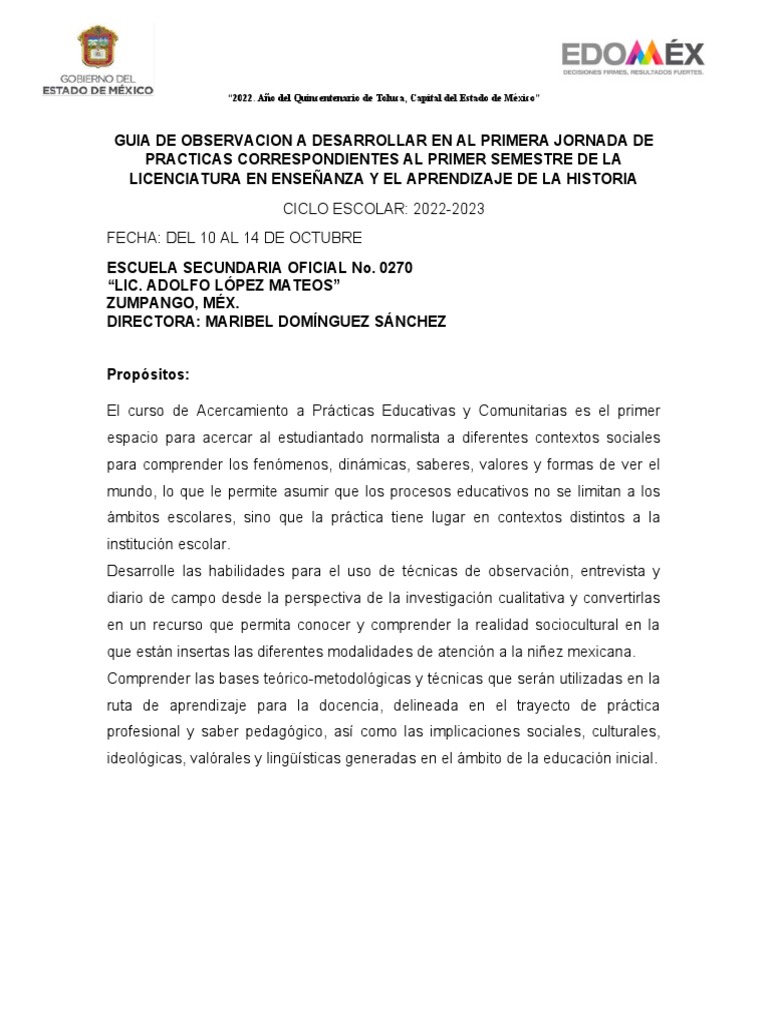 Guia De Prácticas De Observación Pdf Método De Enseñanza Salón De