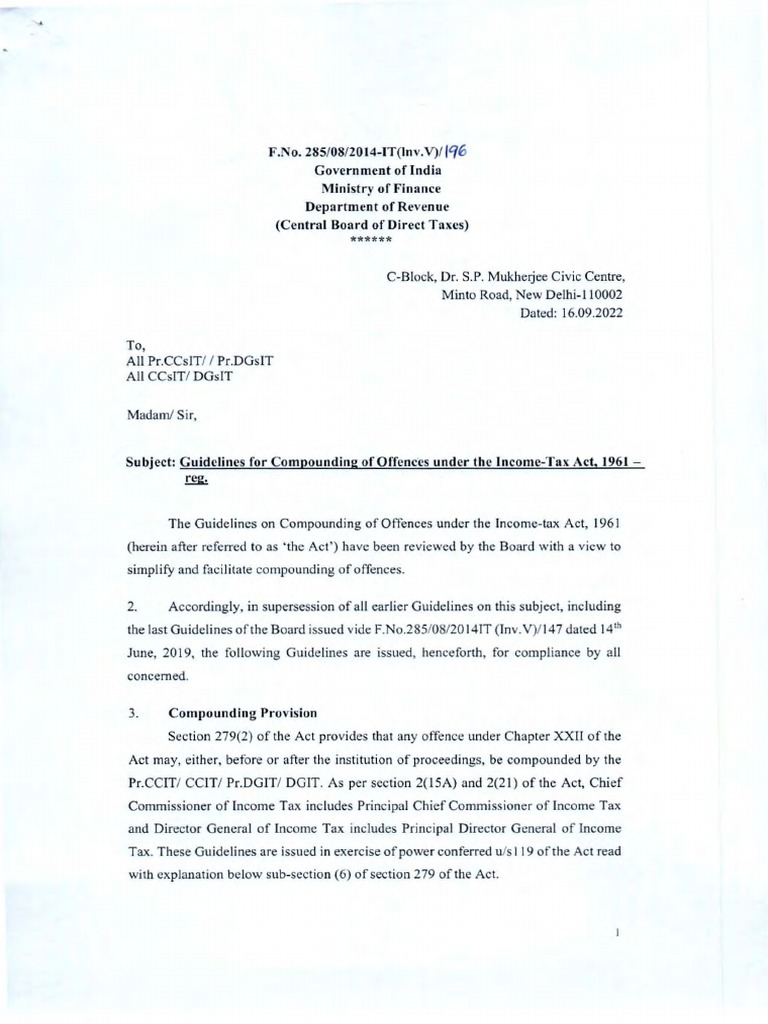 Compounding Guidelines Dated 16.09.2022 | PDF | Taxes | Crimes