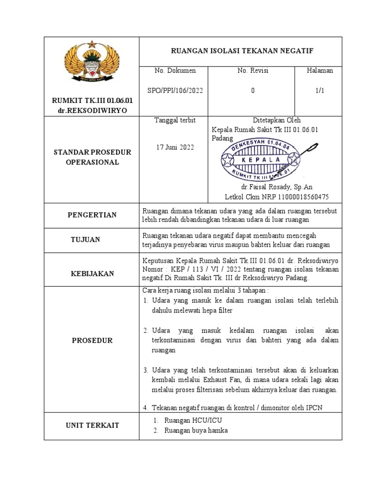 Ruang Isolasi Tekanan Negatif RS Padang | PDF