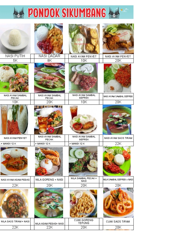 Menu Pondok Sikumbang | PDF