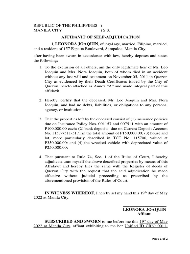 3E Mendiola ACT2 Affidavit-of-Self-Adjudication | PDF | Affidavit ...