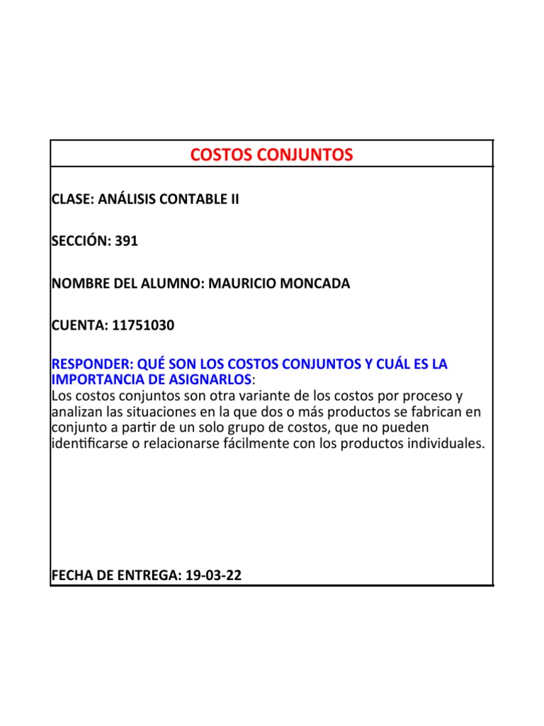 Plantilla Tarea Costos Conjuntos | PDF