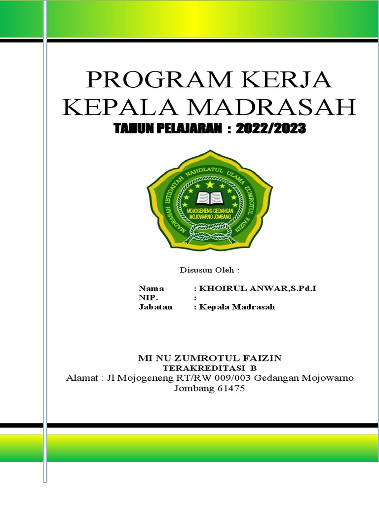 Cover Program Kerja Kepala Madrasah - 2022-2023 - Ghereh | PDF
