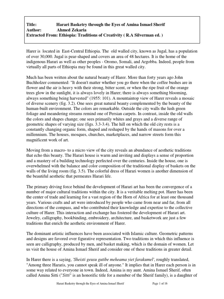 Harari Basketry Through The Eyes of Amina Ismael Sherif Zekaria | PDF ...