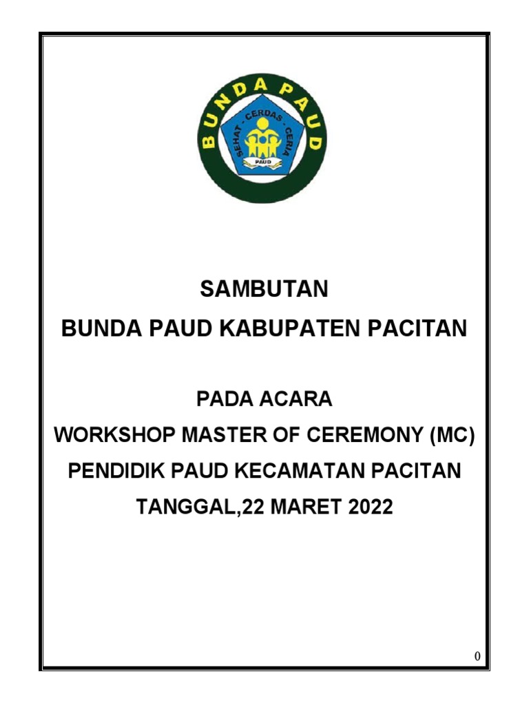 Sambutan Bunda Paud Workshop MC | PDF | Kesehatan Holistik | Agama & Spiritualitas