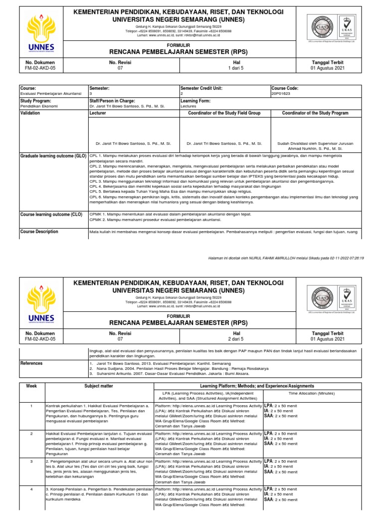 RPS-Evaluasi Pembelajaran Akuntansi | PDF | Karier & Perkembangan | Seni