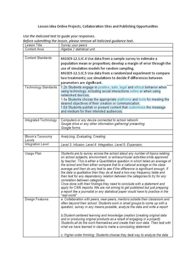 Online Lesson Idea Template 1 | PDF | Statistics | Simulation