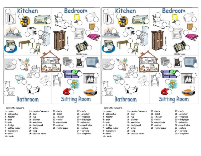 House Furniture Worksheets | PDF