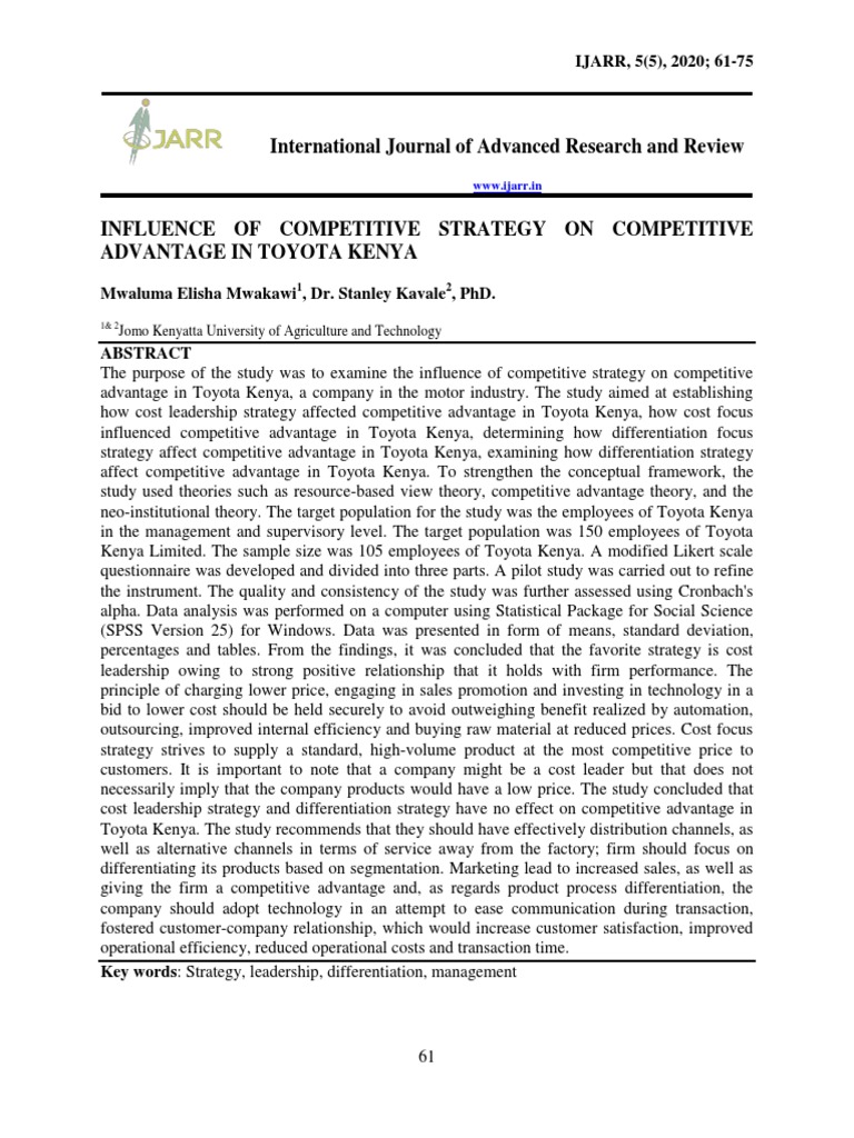 Competitive Strategies at Toyota Kenya | PDF | Strategic Management ...