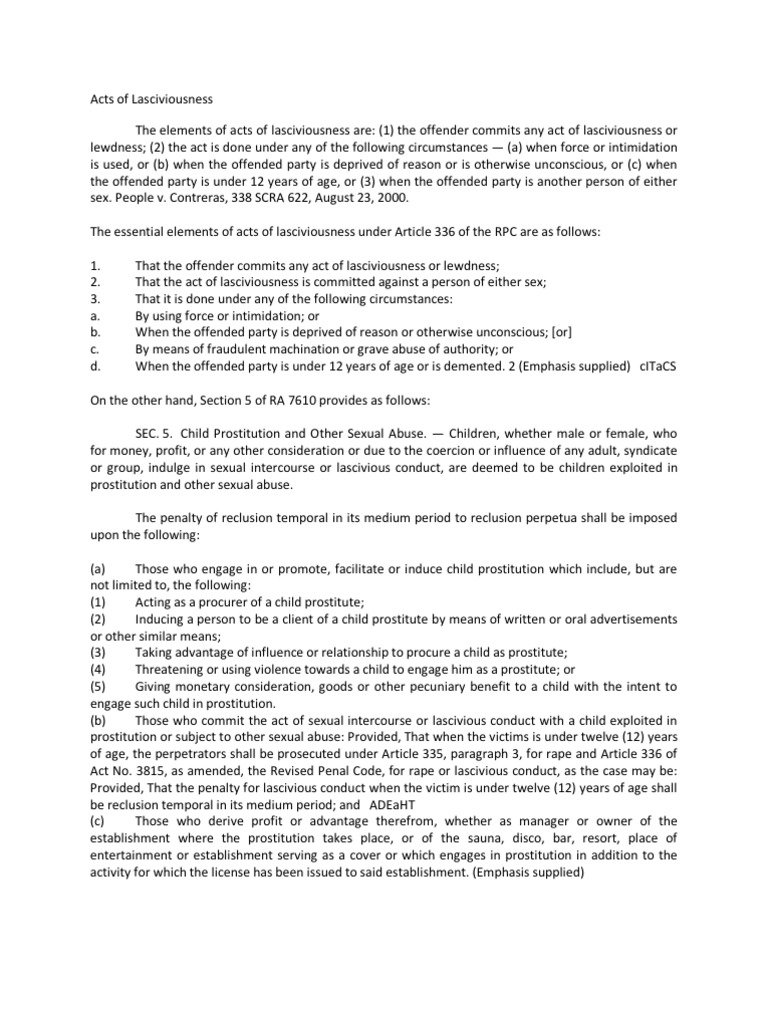 Understanding Acts of Lasciviousness | PDF | Rape | Prostitution