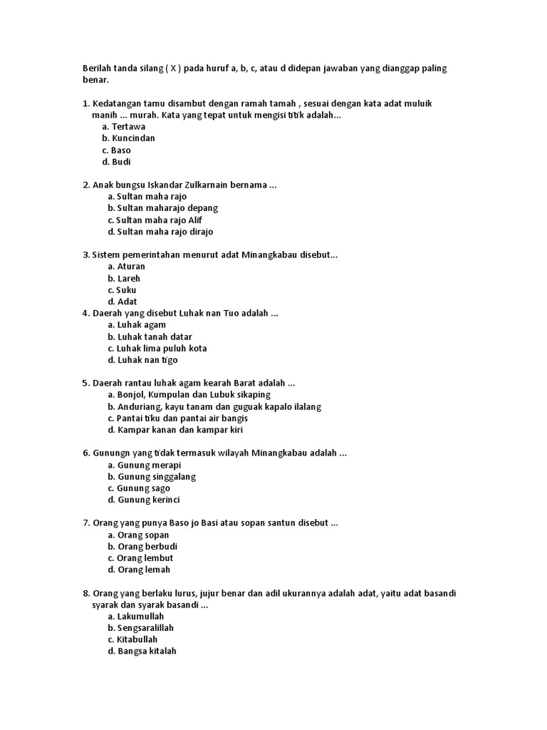 Soal Bam Kelas 6 - Salinan | PDF