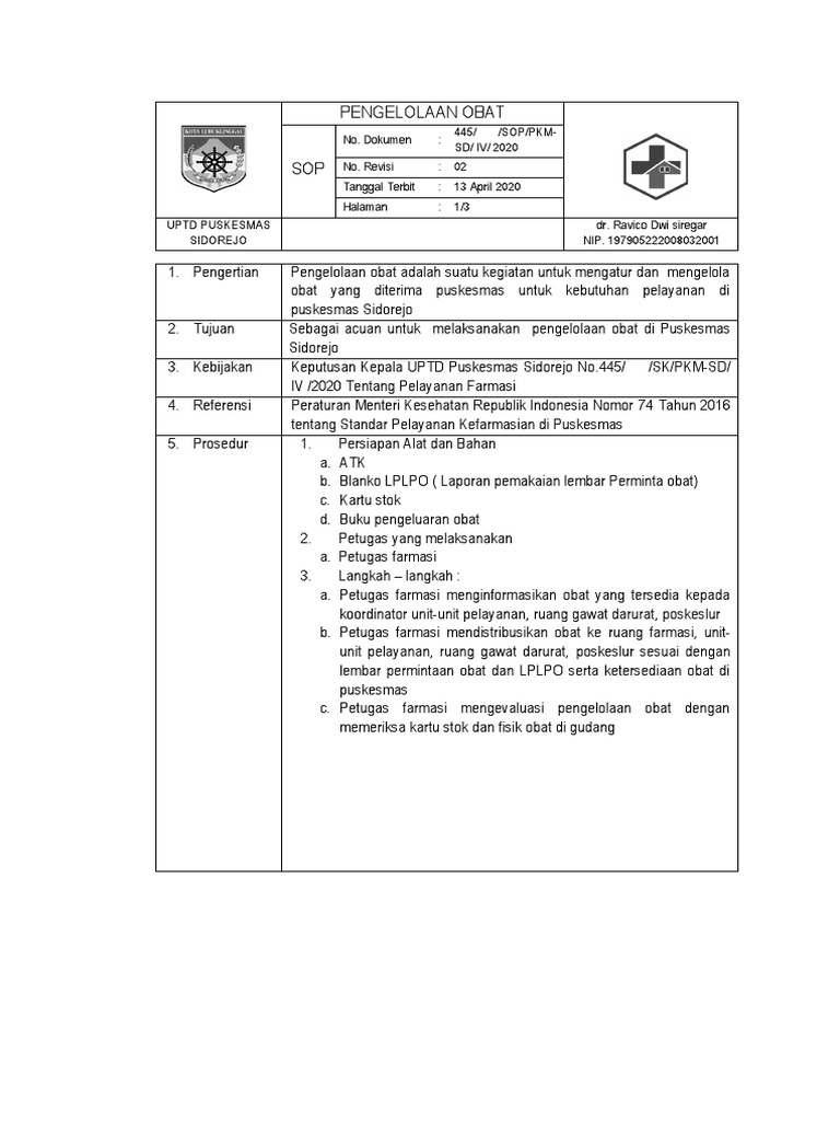 8.2.2 SOP Pengelolaan Obat | PDF