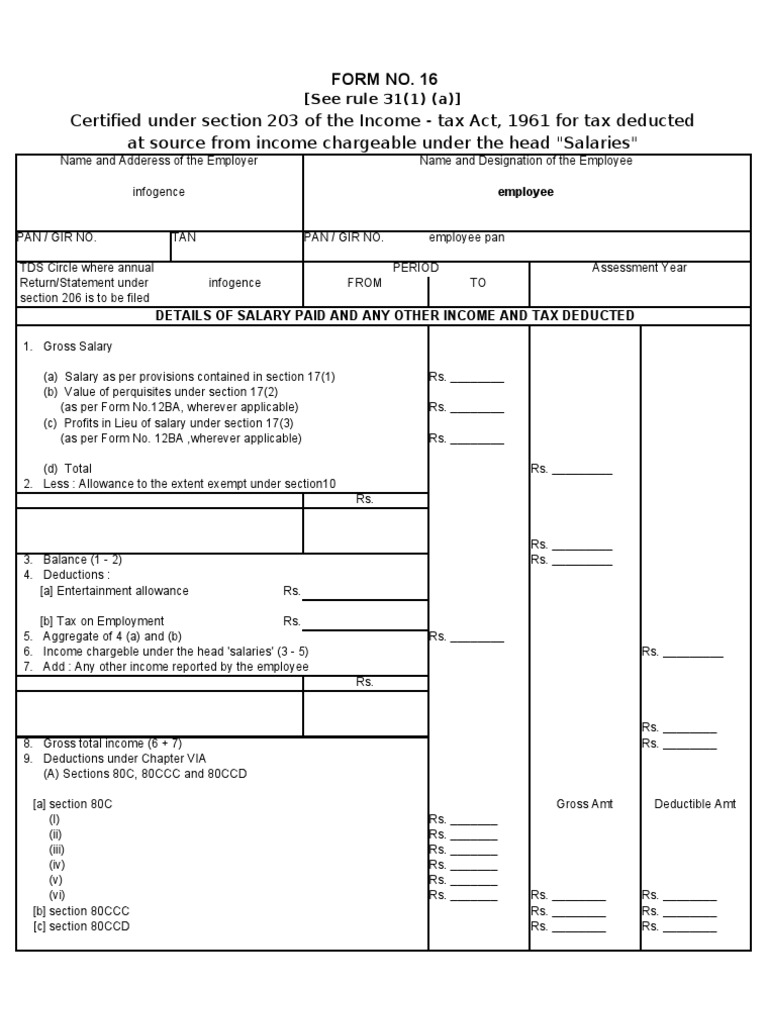 Form 16 - Blank Format | PDF