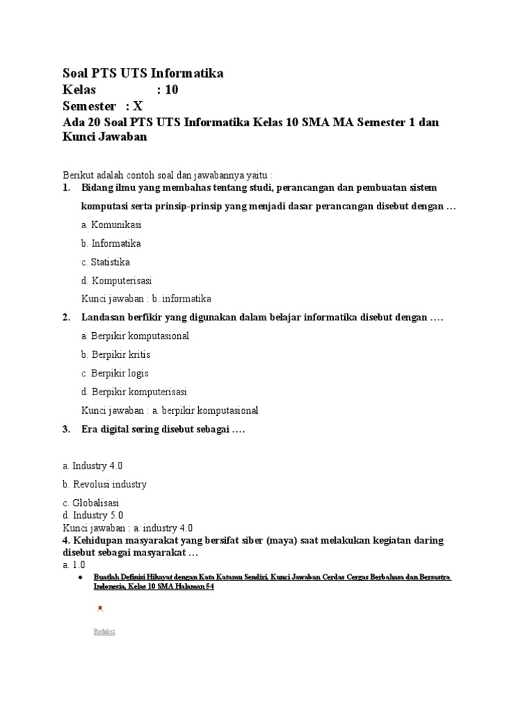 Soal PTS UTS Informatika OK | PDF