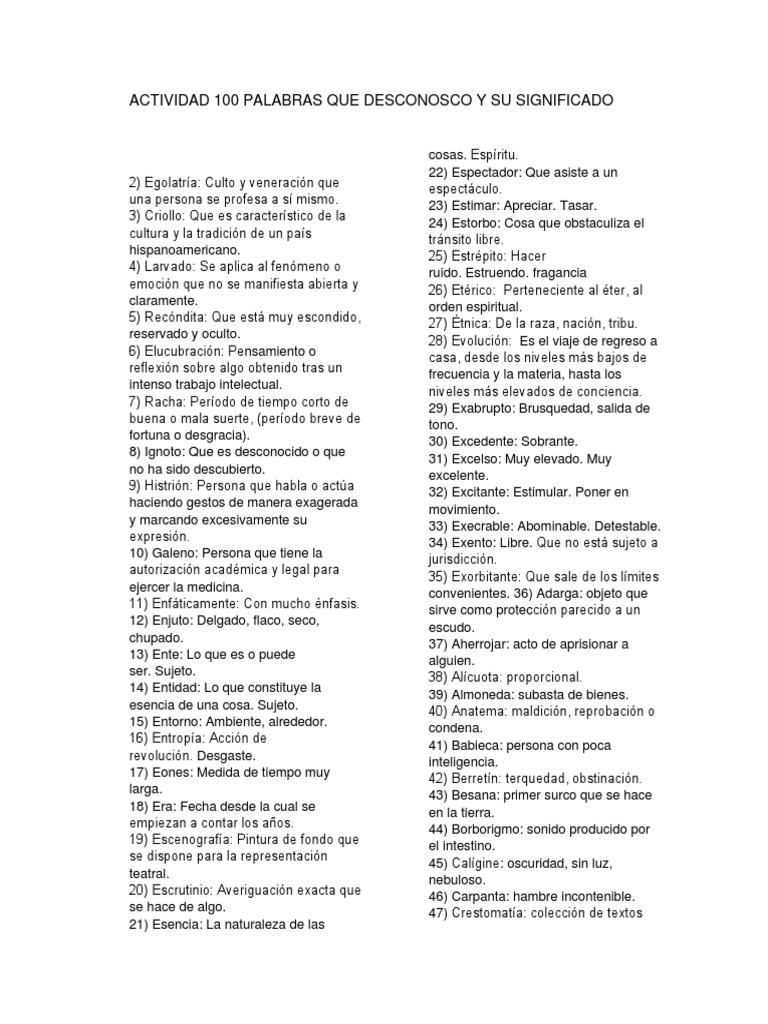 100 Palabras Desconocidas y Significado | PDF