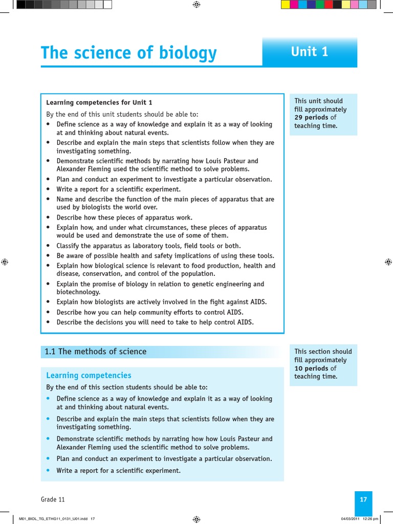 Grade 11 Biology Teacher Guide Unit 1 | PDF | Scientific Method ...
