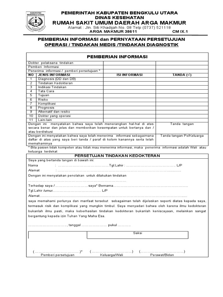 Form Persetujuan Medis RSUD | PDF | Hukum | Pengembangan Diri
