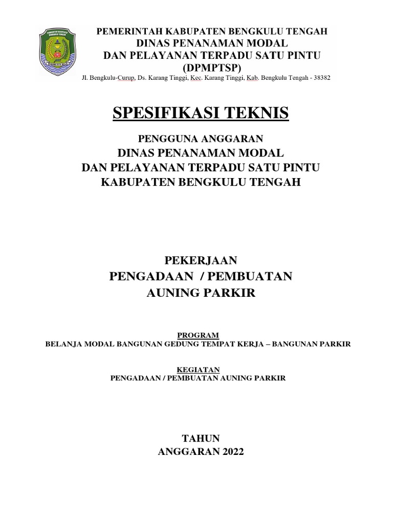 Spesifikasi Auning Parkir DPMPTSP 2022 | PDF | Bisnis | Komputer