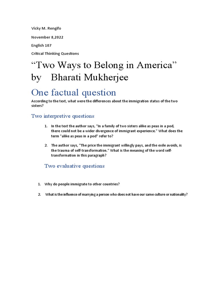 Critical Thinking on Immigration in Mukherjee's Work | PDF | Social Science