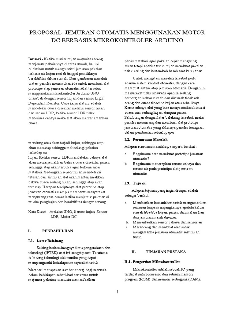 Prototipe Jemuran Otomatis Menggunakan M | PDF Prototipe Jemuran Otomatis Menggunakan M | PDF