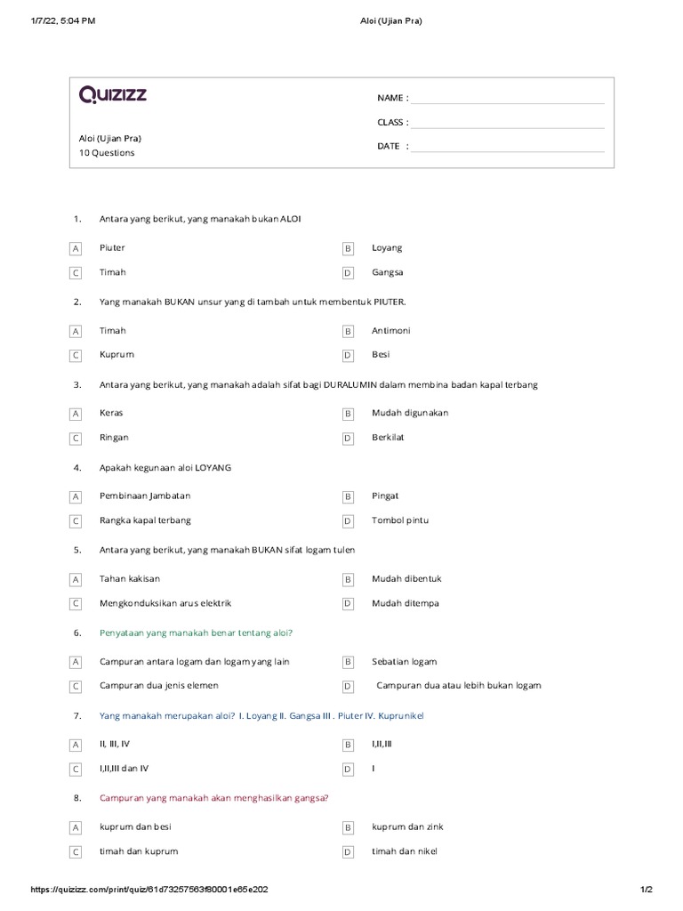 Aloi (Ujian Pra) | PDF