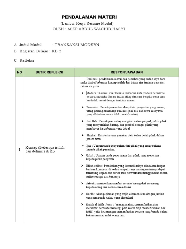 Pendalaman Materi: (Lembar Kerja Resume Modul) Oleh: Asep Abdul Wachid Hasyi | PDF