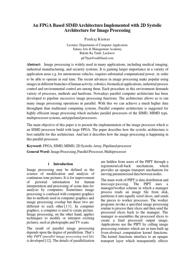 An FPGA Based SIMD Architecture Implemented With 2D Systolic Architecture For Image Processing ...