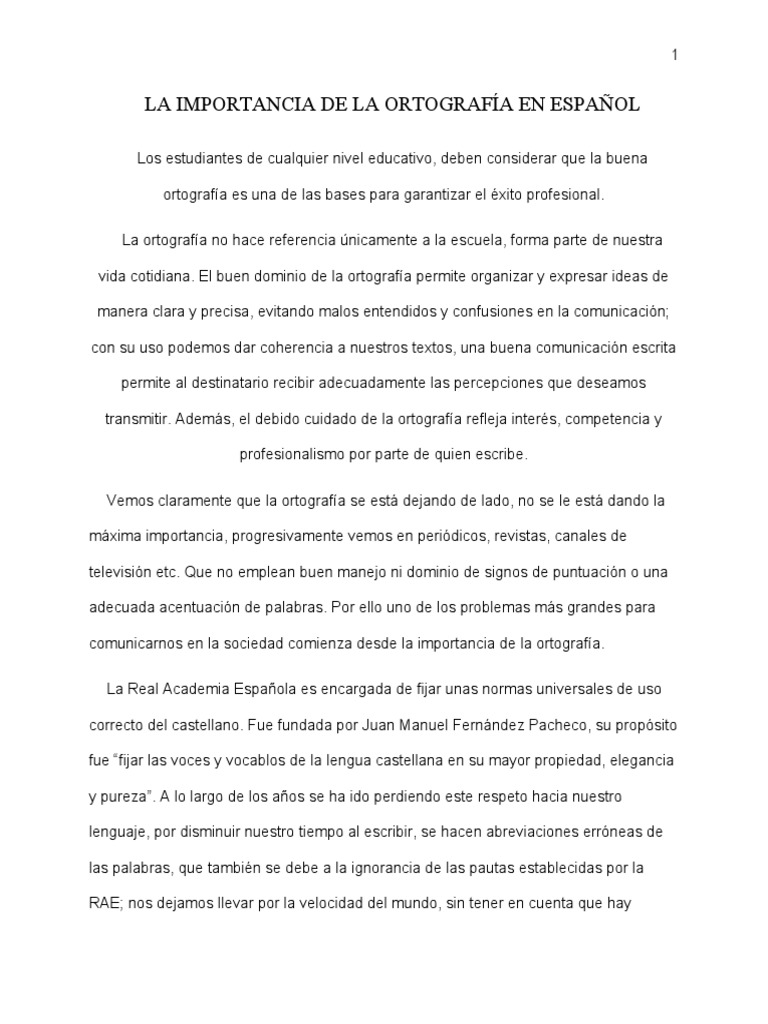 La Importancia de La Ortografía en Español | PDF | Ortografía | Lengua ...