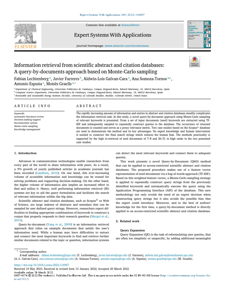 Information Retrieval From Scientific Abstract and Citation Database ... Information Retrieval From Scientific Abstract and Citation Database ...