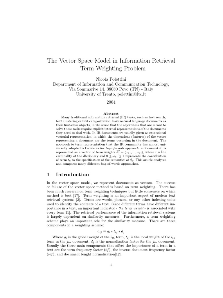 The Vector Space Model in Information Re | PDF | Logarithm ...
