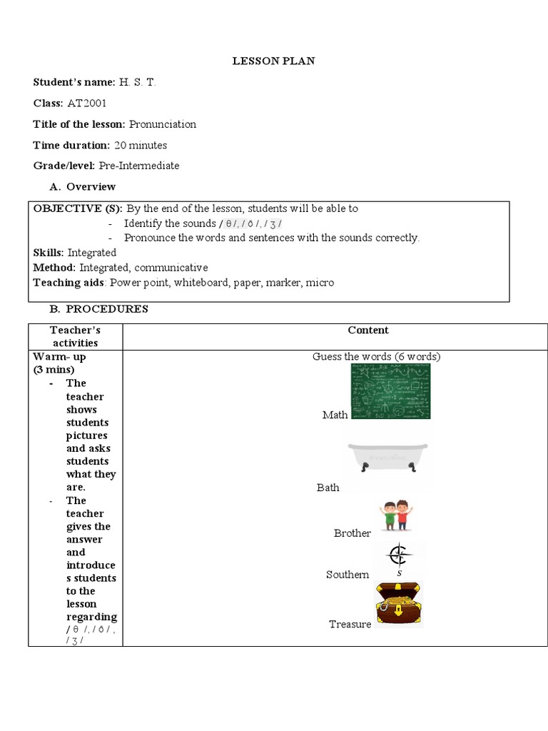 Lesson Plan - W10 Pronunciation | Download Free PDF | Teachers | Lesson Plan