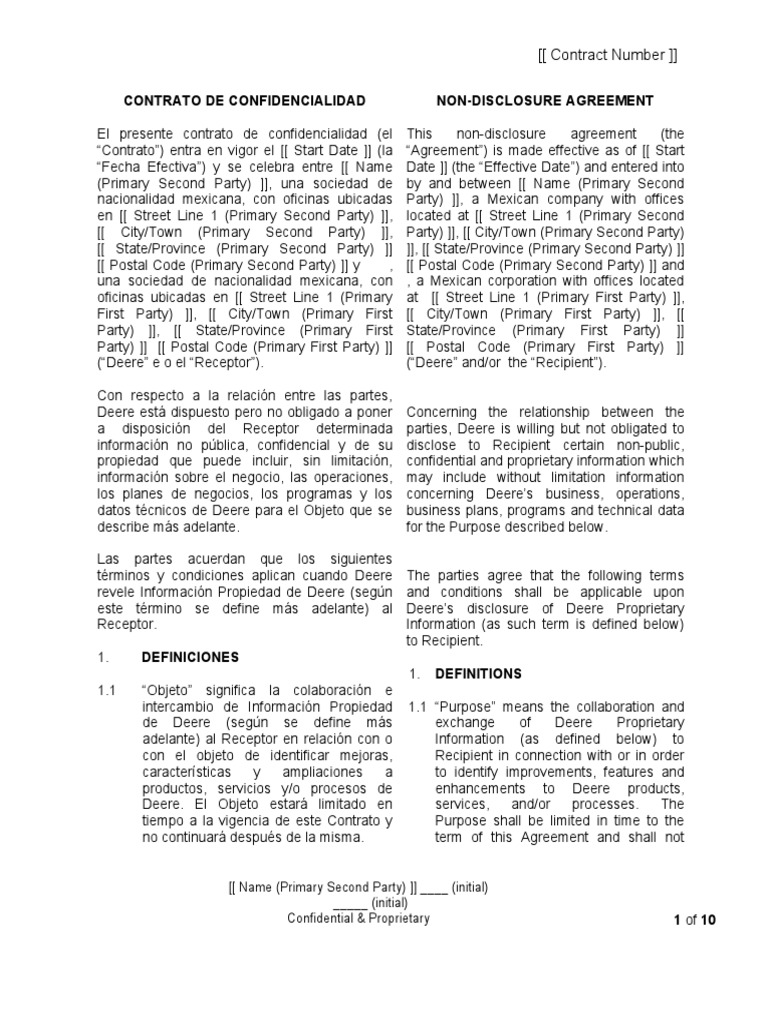 Mexico Law Unilateral NDA Template (Eng-Spa) (8.19.19) (1) | PDF ...