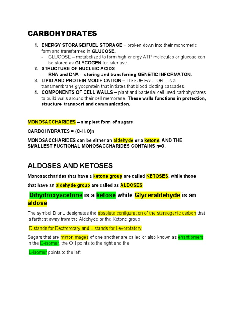 Carbohydrates First Part Notes | PDF | Carbohydrates | Glucose