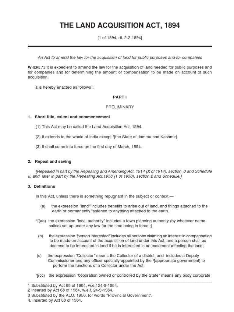 Land Acquisition Act 1984 | PDF | Apportionment | Legal Personality