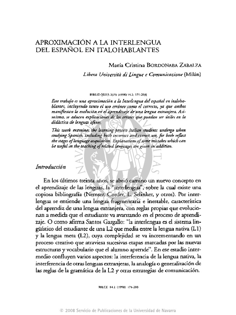 Interlengua del Español en Italohablantes | PDF | Verbo | Sintaxis
