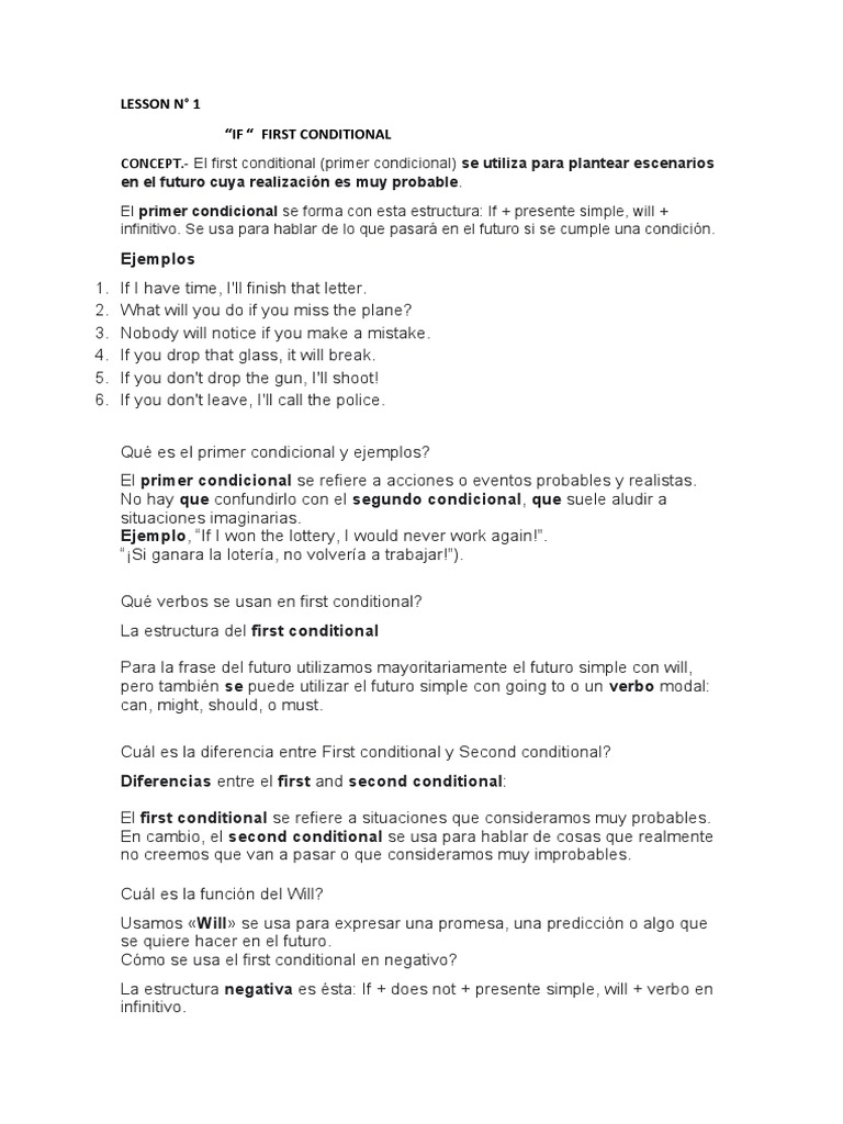 Estructura y Uso del Primer Condicional | PDF | Verbo | Asunto (gramática)