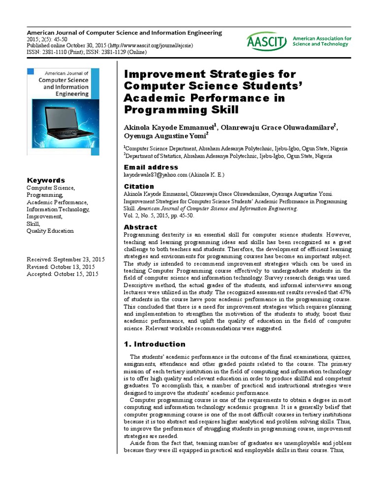 Improvement Strategies For Computer Scie | PDF | Curriculum | Computer ...