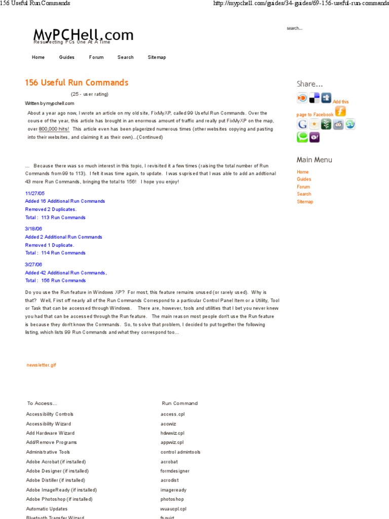 156 Useful Run Commands | Download Free PDF | Microsoft Windows | Windows Xp