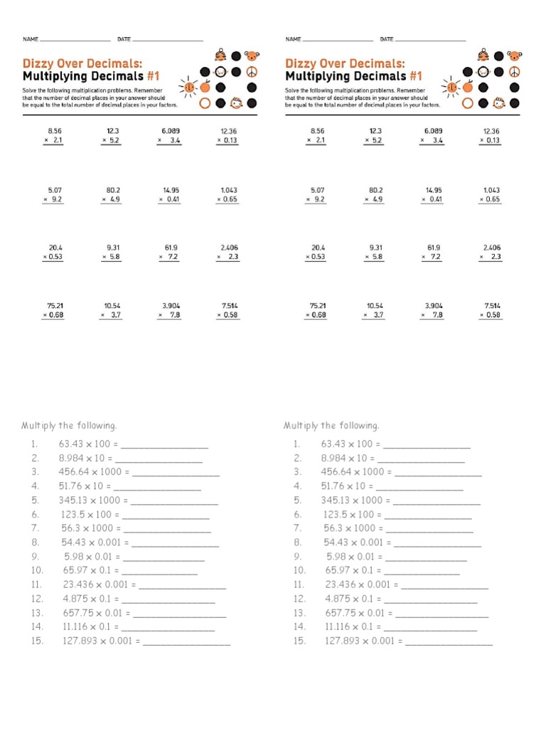 Grade 6 Multiplication of Decimal Activity | PDF