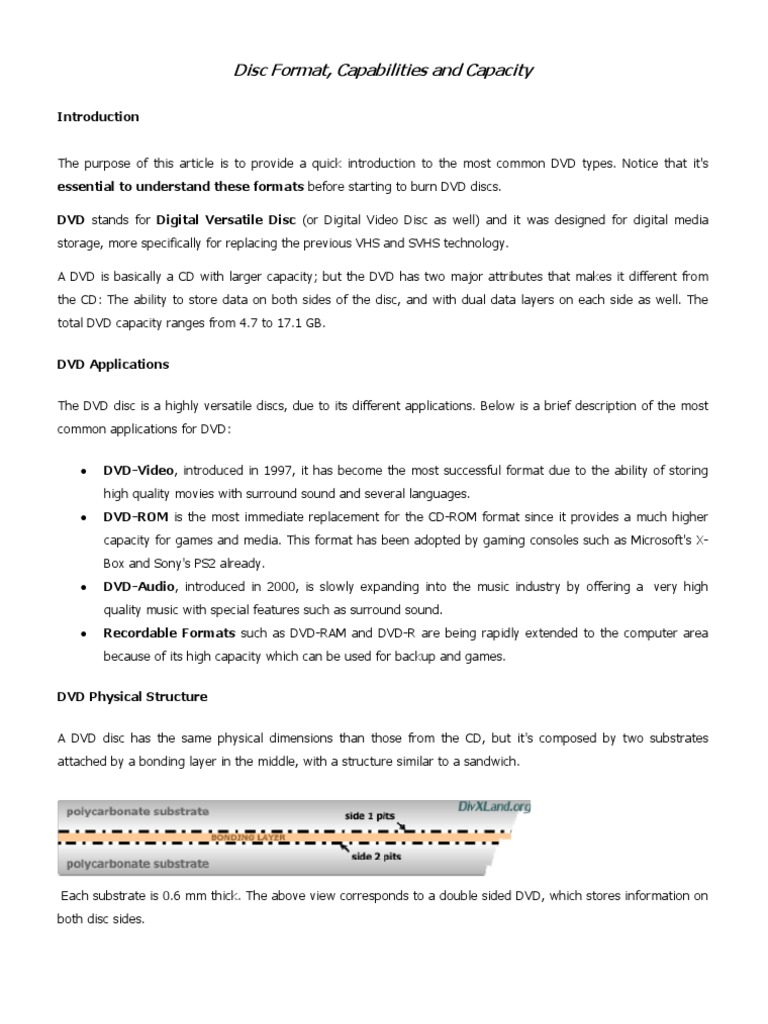 Disc Format Capacity Capabilities | PDF | Dvd | Compact Disc