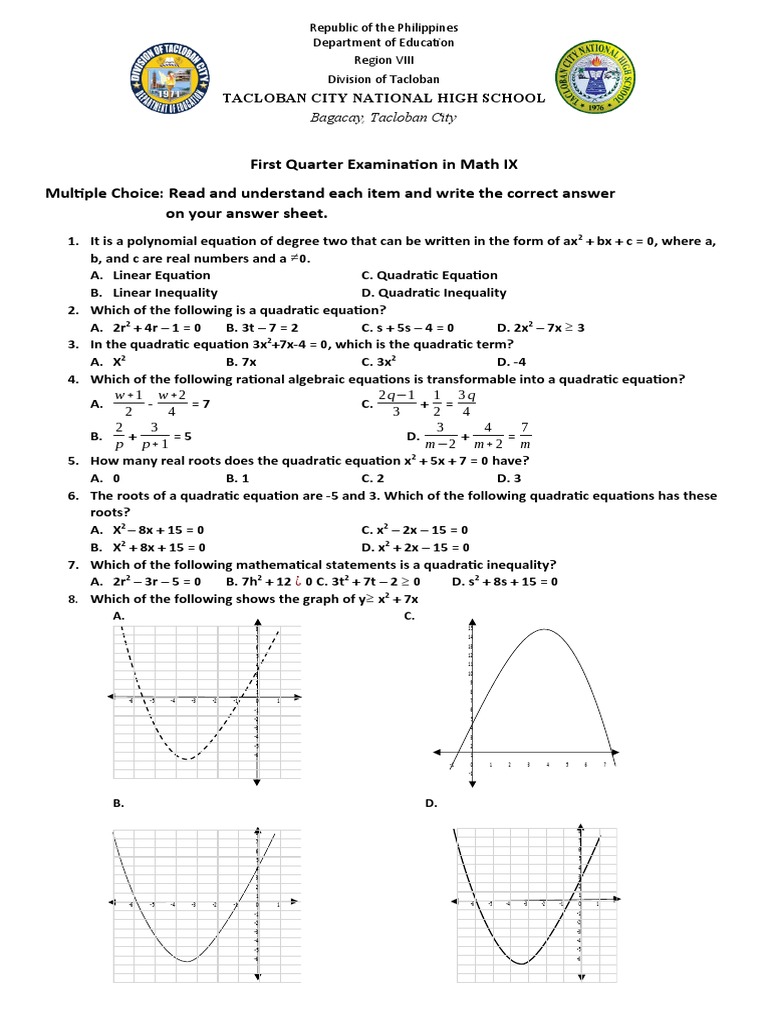 Pre-Assessment in Module 1 | PDF | Equations | Quadratic Equation