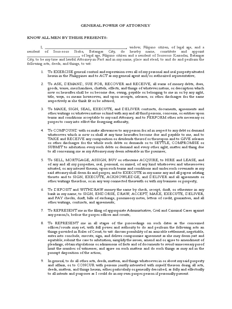 General Power of Attorney Gpa | PDF | Government | Justice