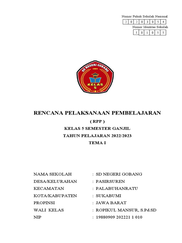 RPP Kelas 5 Tema 1 (SD Negeri Gobang) | PDF