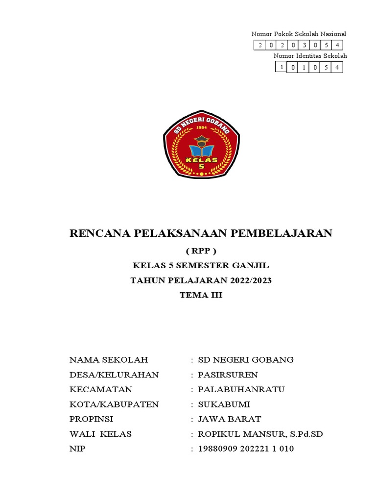 RPP Kelas 5 Tema 3 (SD Negeri Gobang) | PDF