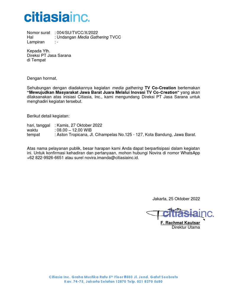 Surat Undangan TVCC - PT Jasa Sarana | PDF