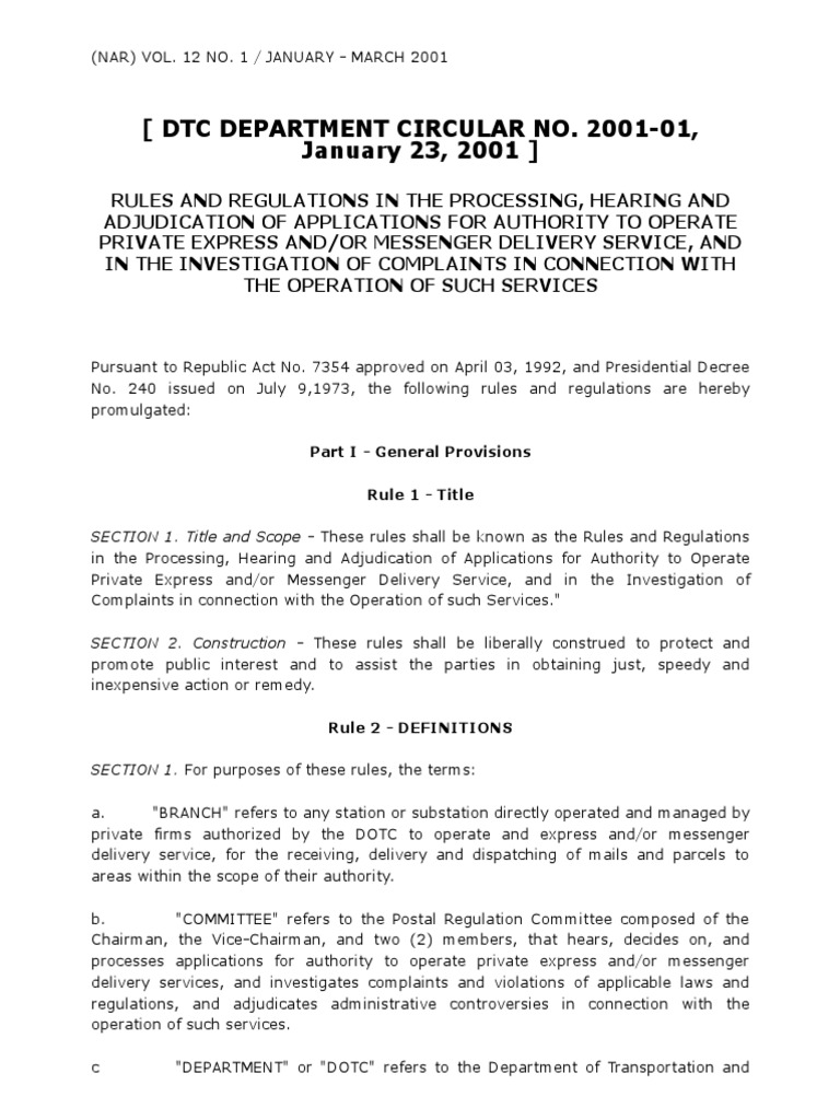 DOTC DC 2001-01 - Application For Authority To Operate PEMEDES | PDF ...