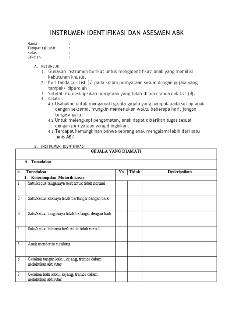 Instrumen Identifikasi Dan Asesmen Abk Tunadaksa | PDF