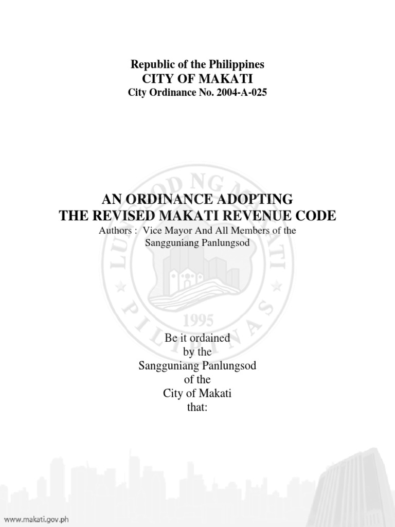 Revised Makati Revenue Code Overview | PDF | Value (Economics) | Taxes